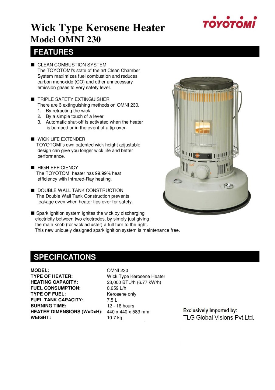 TOYOTOMI India- WICK TYPE KEROSENE HEATER MODEL: OMNI230